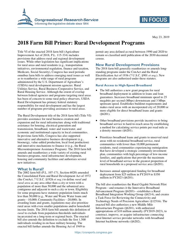 2018 Farm Bill Primer: Rural Development Programs - EveryCRSReport.com