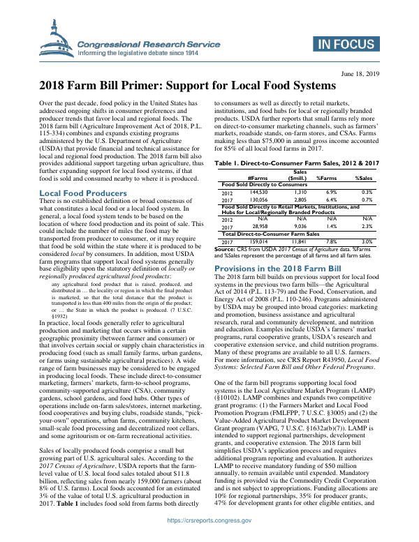 2018 Farm Bill Primer: Support for Local Food Systems - EveryCRSReport.com