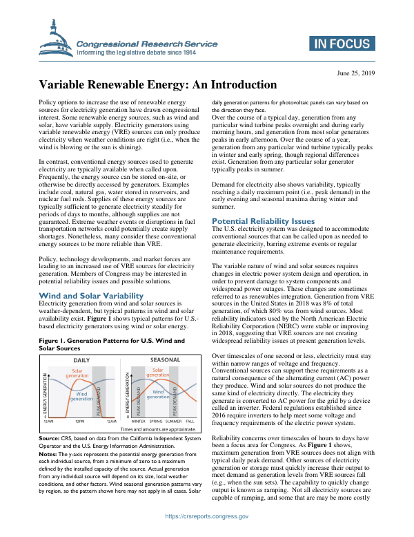 Variable Renewable Energy: An Introduction - EveryCRSReport.com