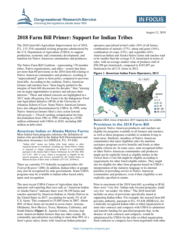2018 Farm Bill Primer: Support for Indian Tribes - EveryCRSReport.com
