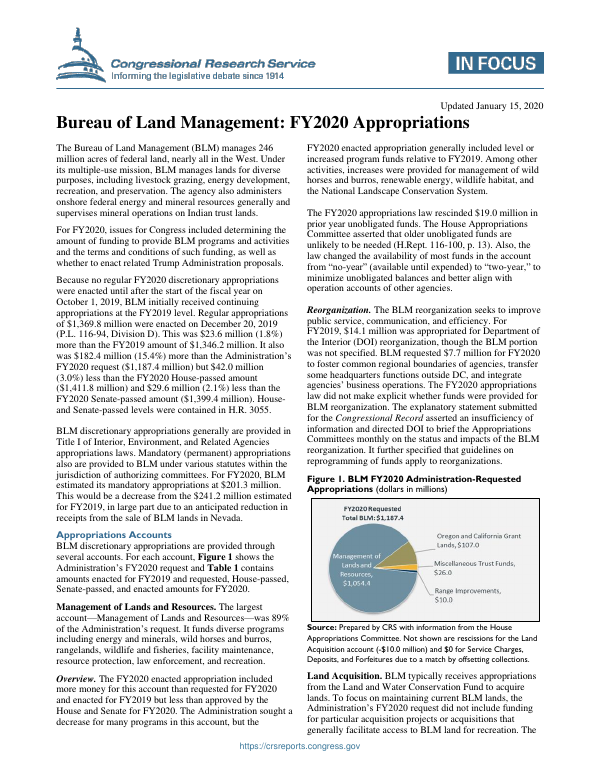 Bureau of Land Management: FY2020 Appropriations - EveryCRSReport.com