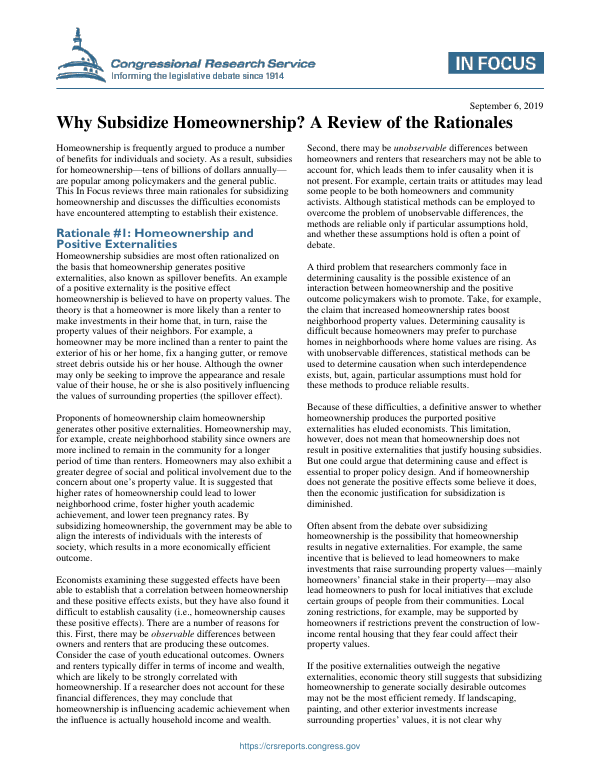 Why Subsidize Homeownership? A Review of the Rationales ...