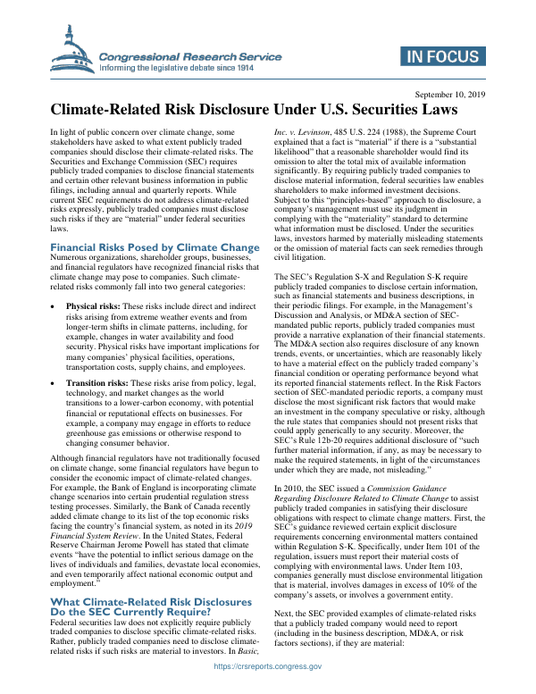 Climate-Related Risk Disclosure Under U.S. Securities Laws ...
