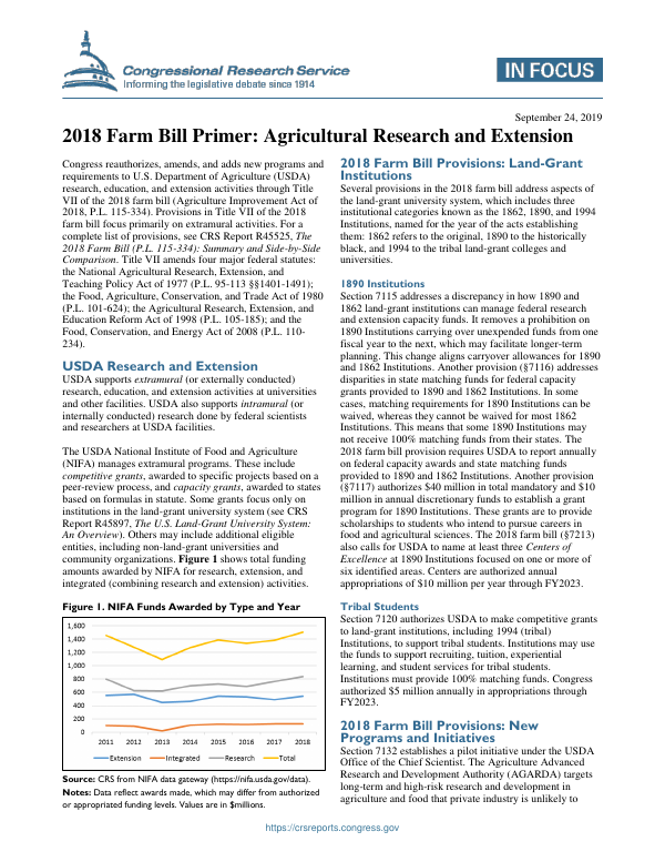 2018 Farm Bill Primer: Agricultural Research and Extension - EveryCRSReport.com
