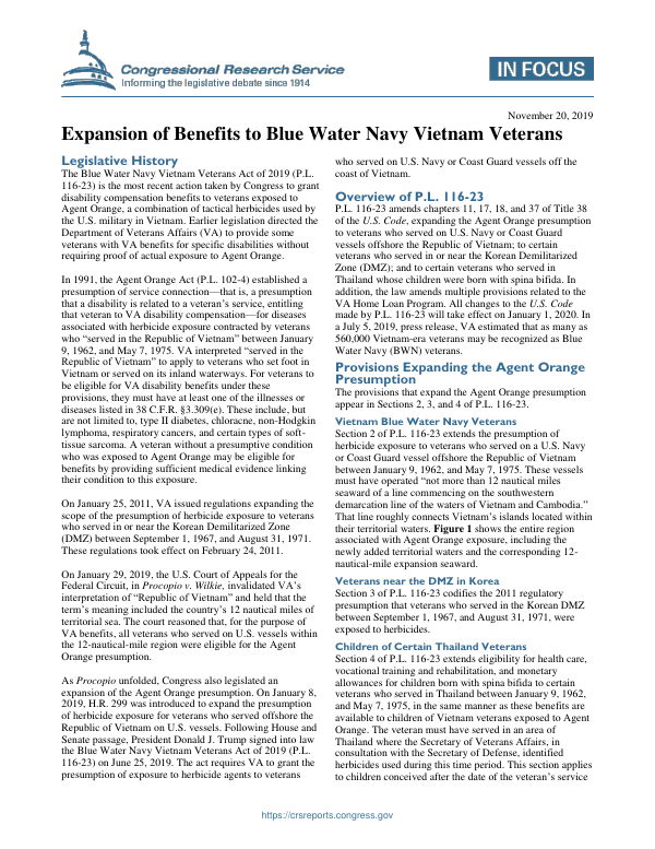 Expansion of Benefits to Blue Water Navy Vietnam Veterans ...