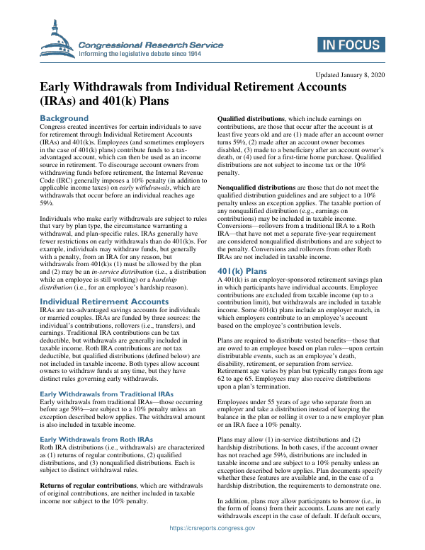 Early Withdrawals from Individual Retirement Accounts (IRAs) and 401(k ...