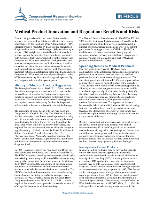 Medical Product Innovation and Regulation: Benefits and Risks ...