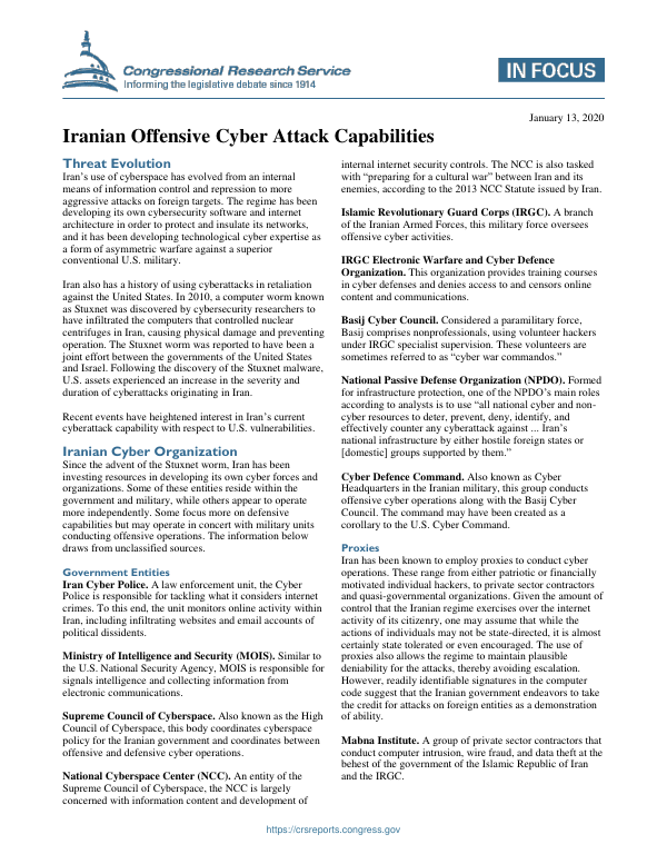 Iranian Offensive Cyberattack Capabilities - EveryCRSReport.com