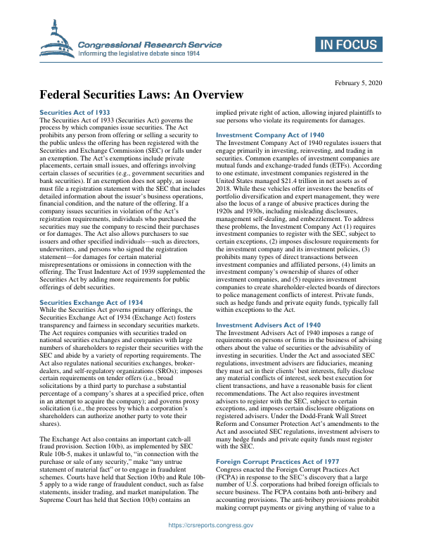 Federal Securities Laws: An Overview - EveryCRSReport.com