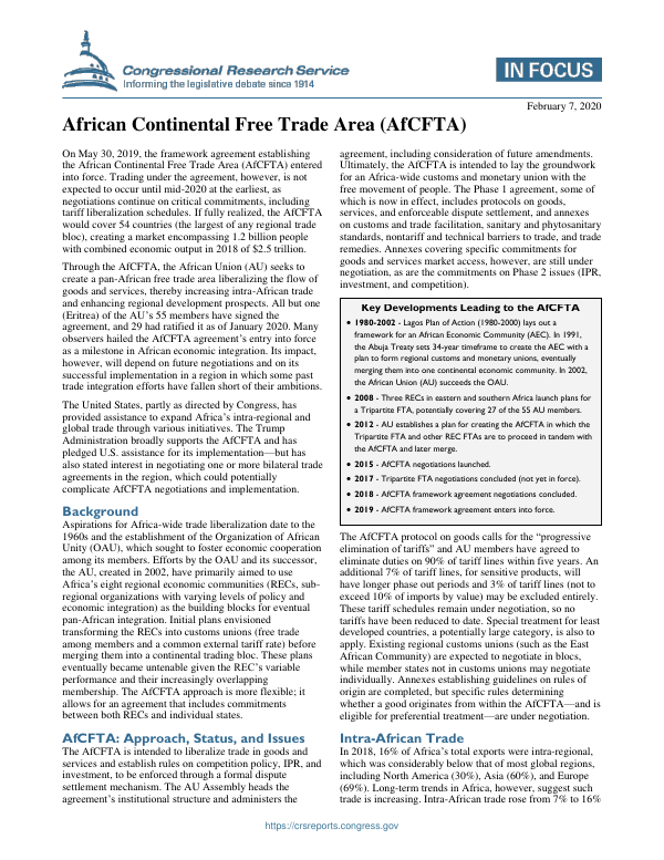 African Continental Free Trade Area (AfCFTA) - EveryCRSReport.com