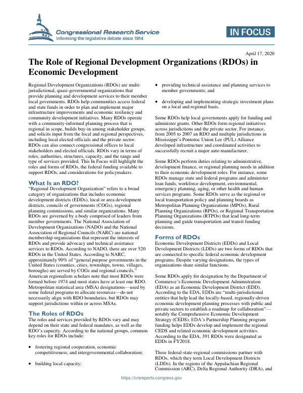 The Role of Regional Development Organizations (RDOs) in Economic ...