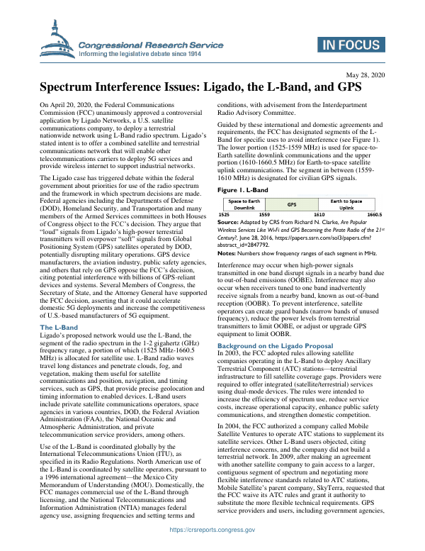 Spectrum Interference Issues: Ligado, the L-Band, and GPS ...