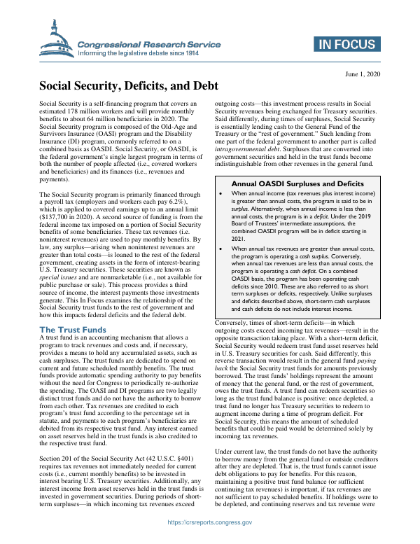 Social Security, Deficits, and Debt - EveryCRSReport.com