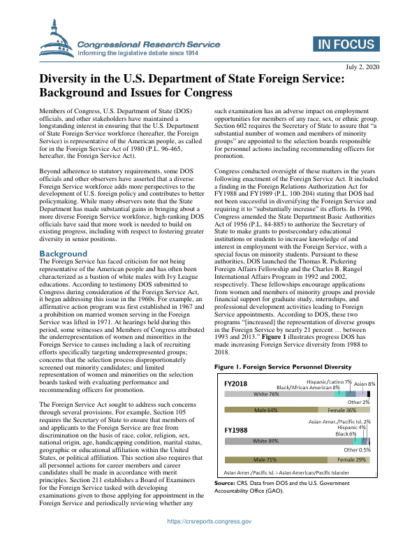 Diversity in the U.S. Department of State Foreign Service: Background ...