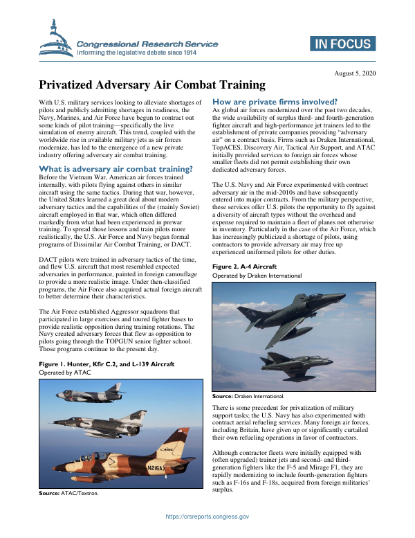 Privatized Adversary Air Combat Training - EveryCRSReport.com