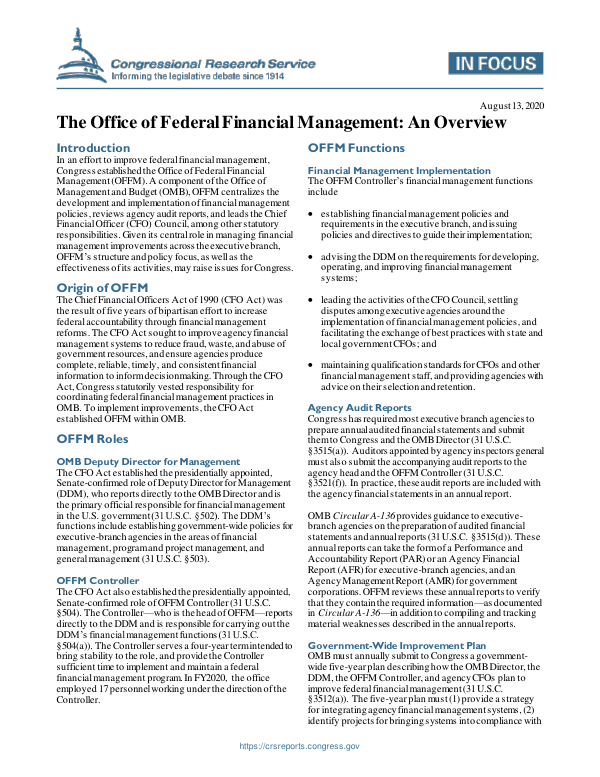The Office of Federal Financial Management: An Overview ...