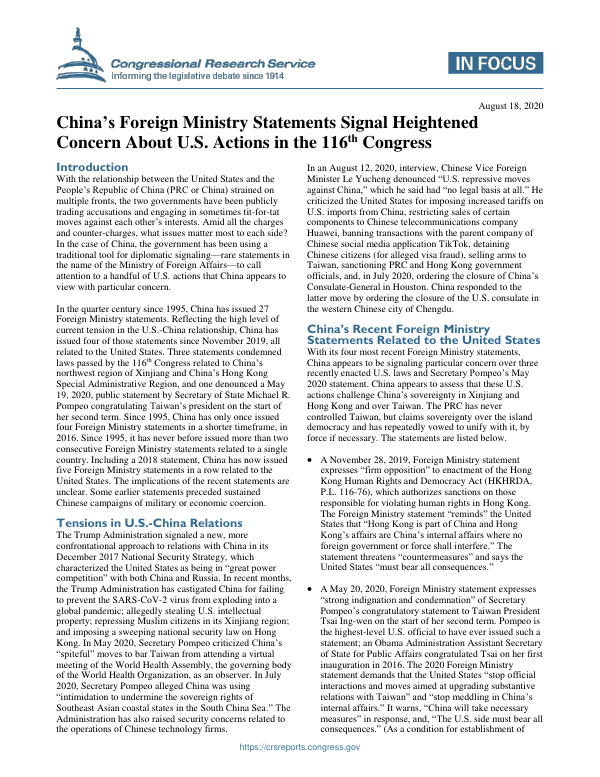 China’s Foreign Ministry Statements Signal Heightened Concern About U.S ...