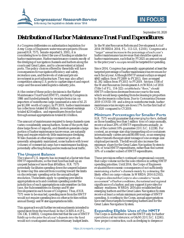 Distribution of Harbor Maintenance Trust Fund Expenditures ...