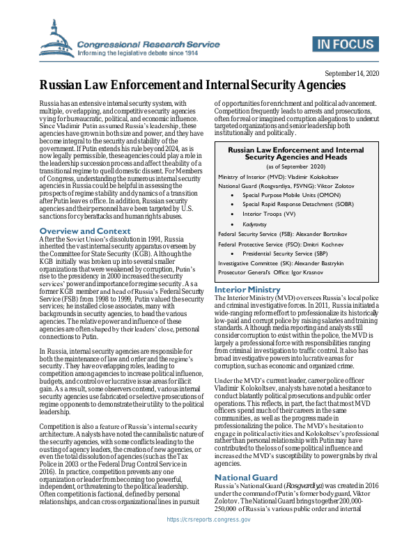 Russian Law Enforcement and Internal Security Agencies - EveryCRSReport.com