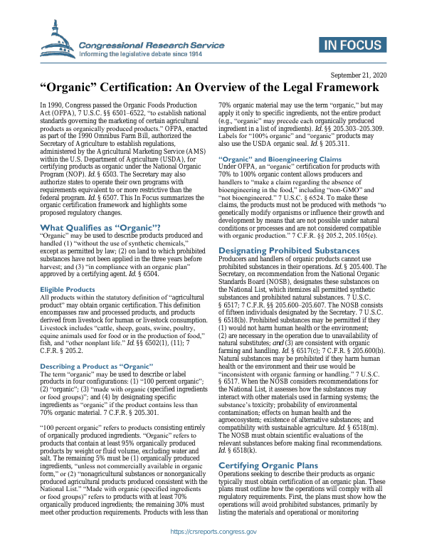 “Organic” Certification: An Overview of the Legal Framework ...