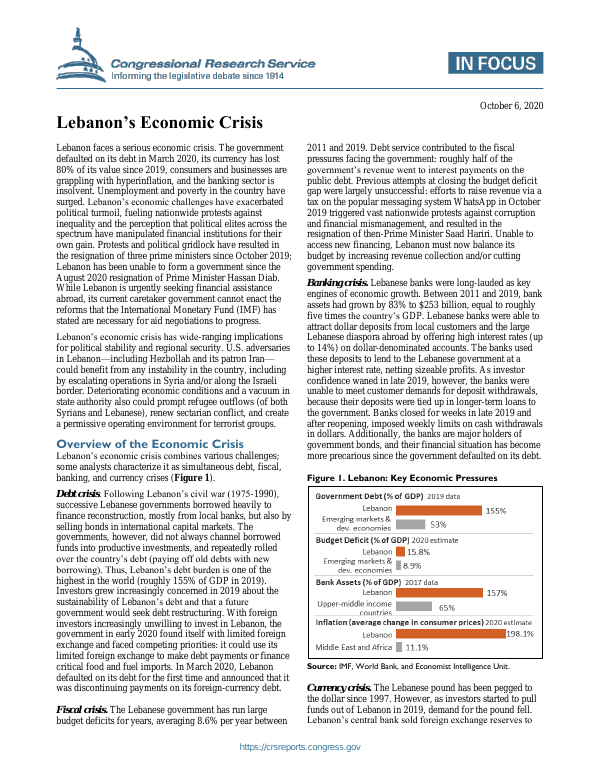 Lebanon’s Economic Crisis - EveryCRSReport.com