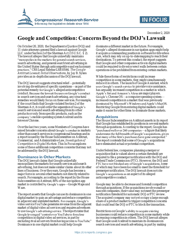 Google and Competition: Concerns Beyond the DOJ’s Lawsuit ...