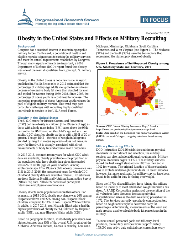 Obesity in the United States and Effects on Military Recruiting ...