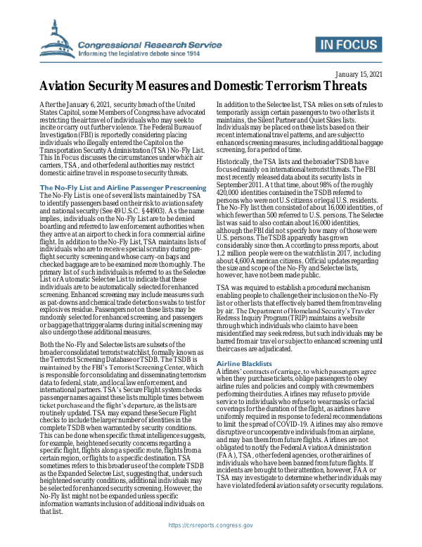 Aviation Security Measures and Domestic Terrorism Threats ...