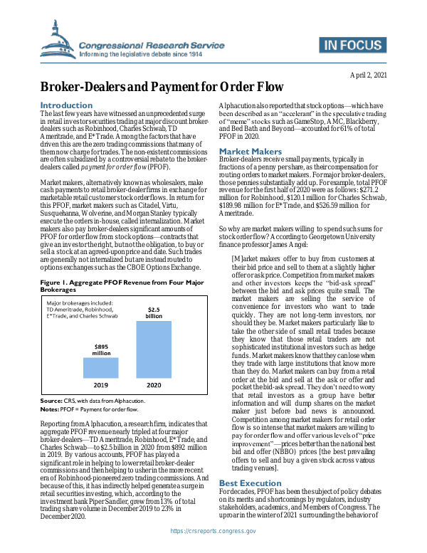 Broker-Dealers and Payment for Order Flow - EveryCRSReport.com