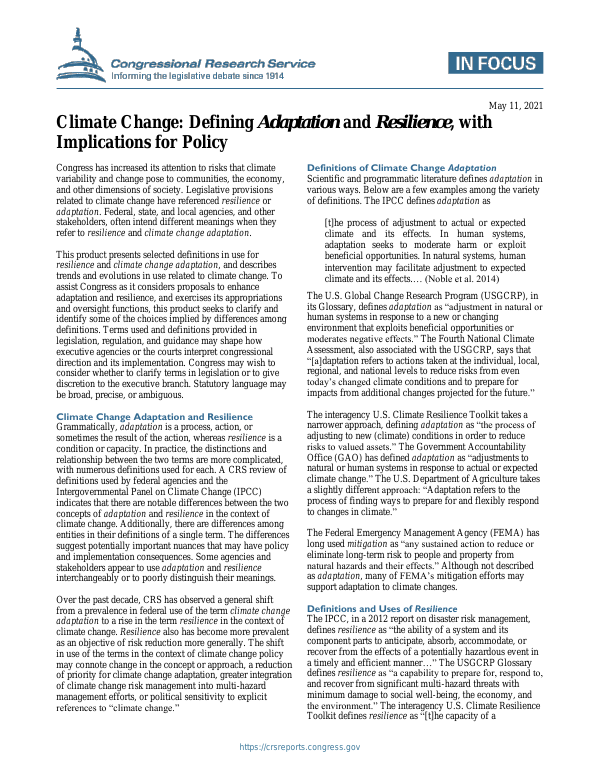 Climate Change: Defining Adaptation and Resilience, with Implications ...