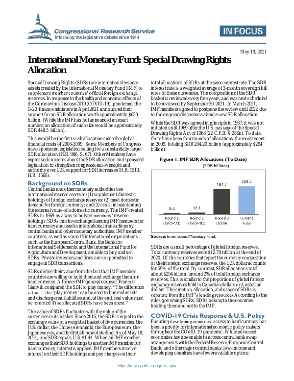 International Monetary Fund: Special Drawing Rights Allocation ...