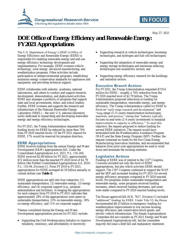 DOE Office of Energy Efficiency and Renewable Energy: FY2021 ...