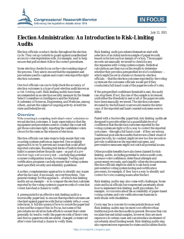 Election Administration: An Introduction to Risk-Limiting Audits ...