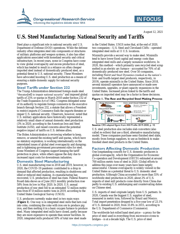 U.S. Steel Manufacturing: National Security and Tariffs ...