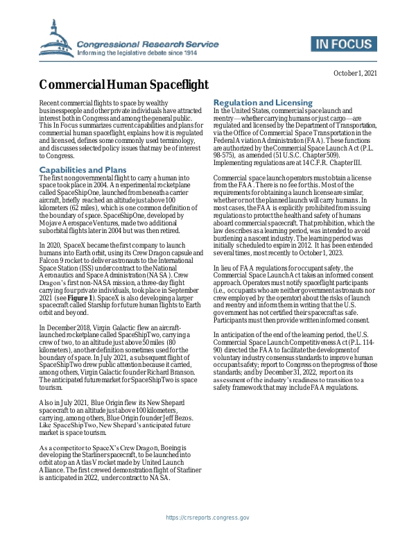 Commercial Human Spaceflight - EveryCRSReport.com