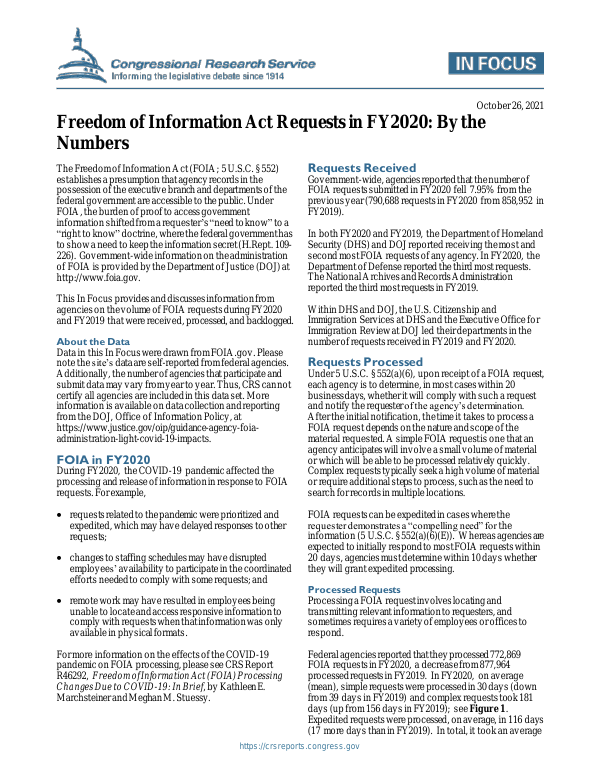 Freedom of Information Act Requests in FY2020: By the Numbers ...