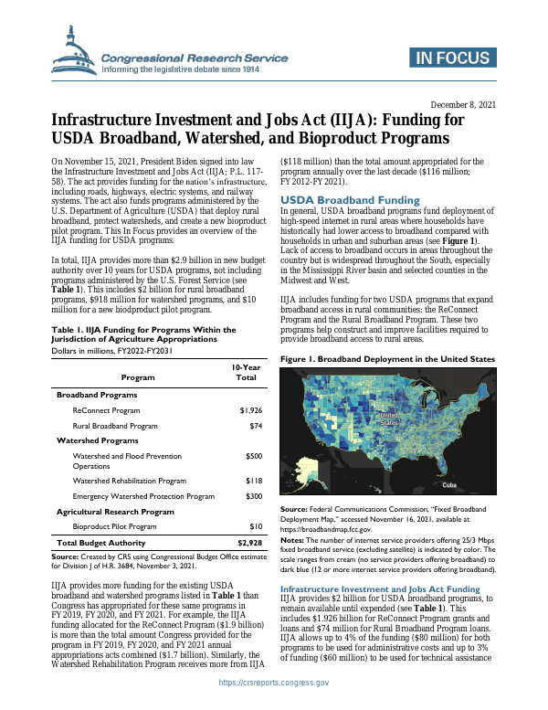 Infrastructure Investment and Jobs Act (IIJA): Funding for USDA ...