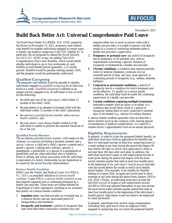 Build Back Better Act: Universal Comprehensive Paid Leave ...
