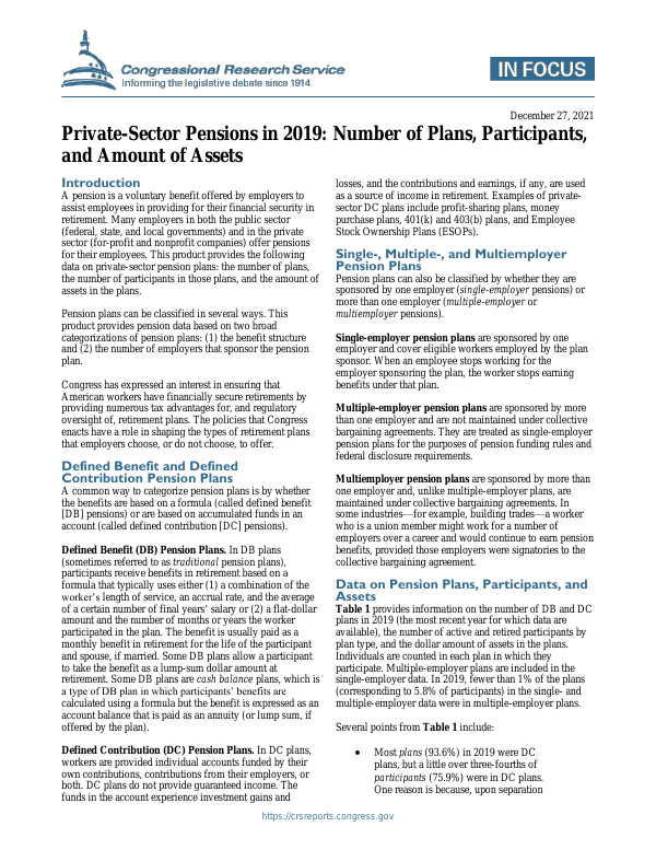 Private-Sector Pensions in 2019: Number of Plans, Participants, and ...