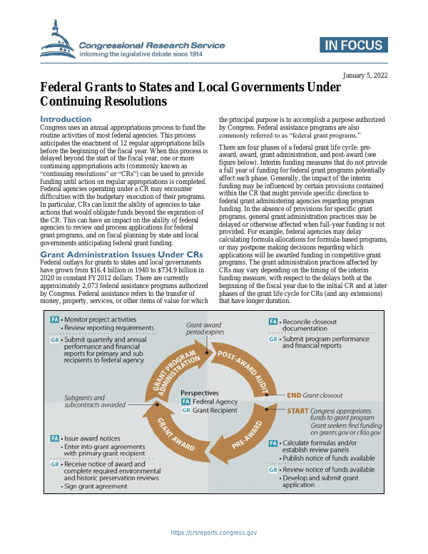 Federal Grants to States and Local Governments Under Continuing ...