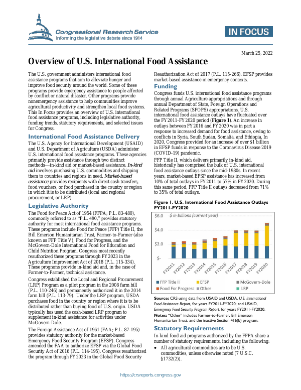 Overview of U.S. International Food Assistance - EveryCRSReport.com