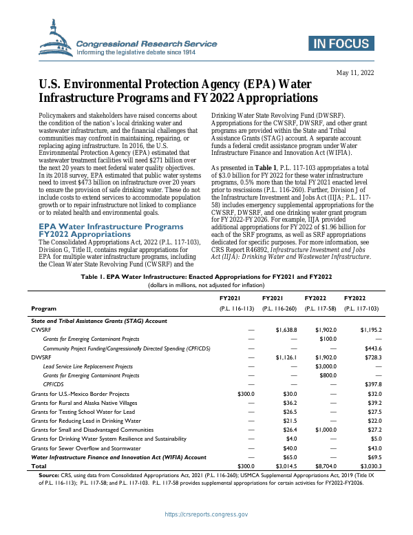 U.S. Environmental Protection Agency (EPA) Water Infrastructure ...