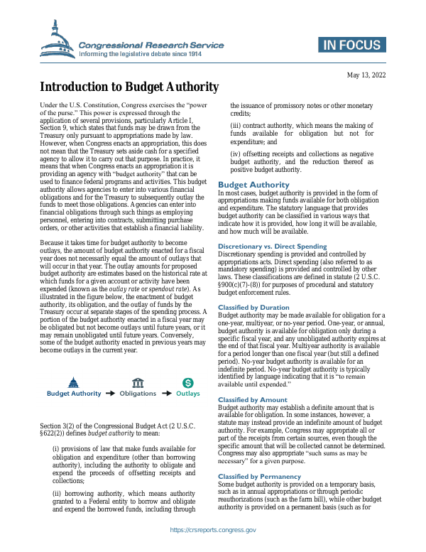Introduction to Budget Authority - EveryCRSReport.com