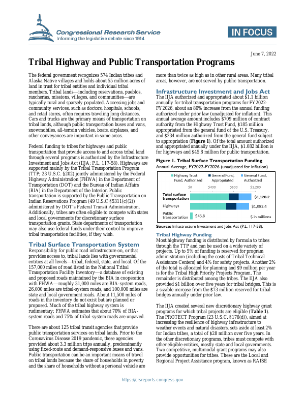 Tribal Highway and Public Transportation Programs - EveryCRSReport.com