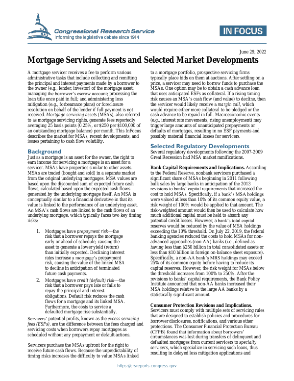 Mortgage Servicing Assets and Selected Market Developments ...
