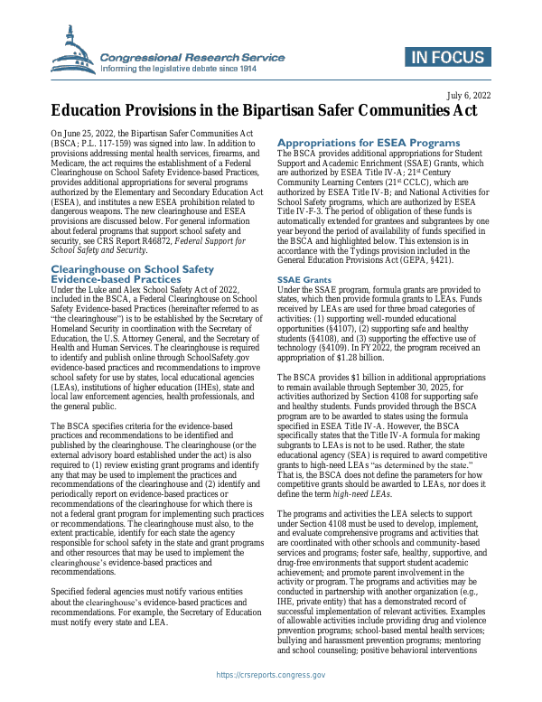 Education Provisions in the Bipartisan Safer Communities Act ...