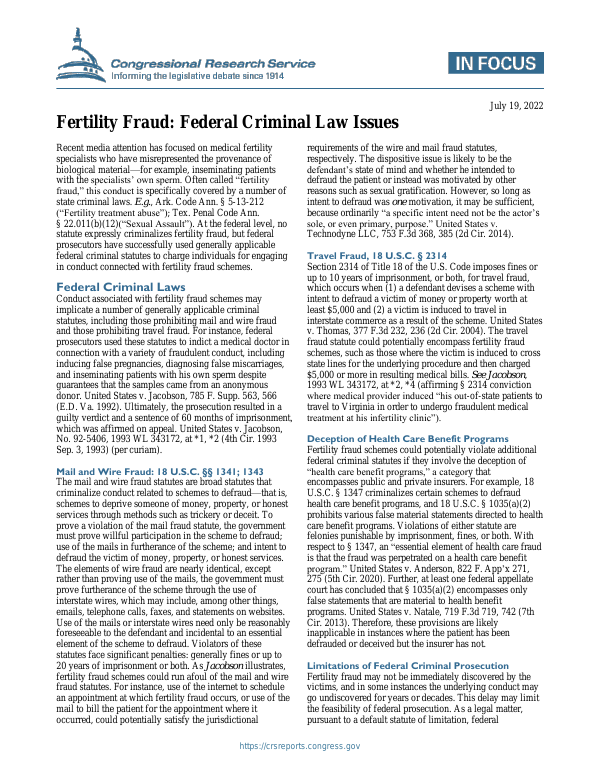 Fertility Fraud: Federal Criminal Law Issues - EveryCRSReport.com