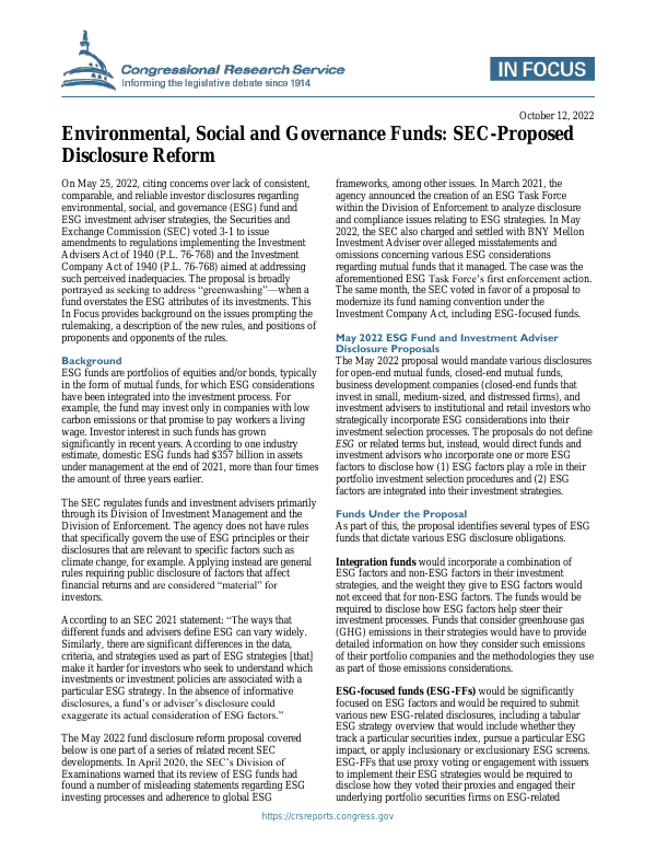 Environmental, Social and Governance Funds: SEC-Proposed Disclosure ...