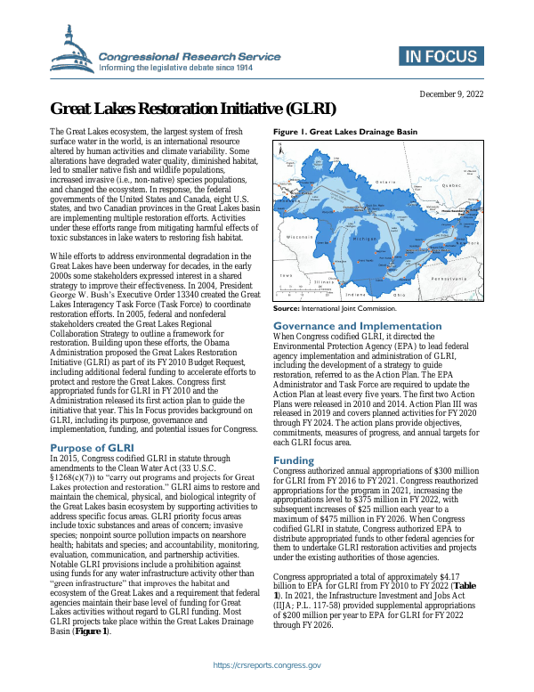 Great Lakes Restoration Initiative (GLRI) - EveryCRSReport.com