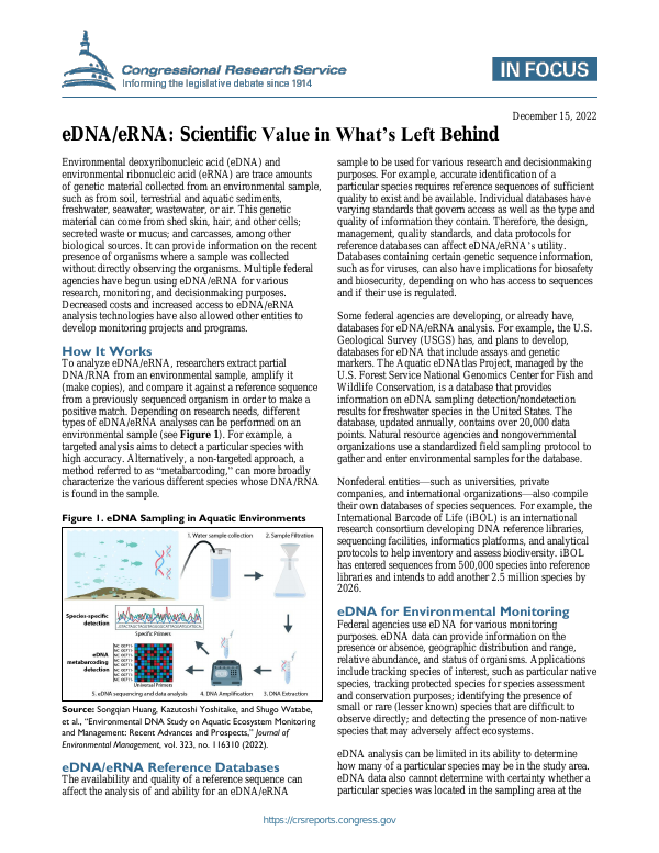 eDNA/eRNA: Scientific Value in What’s Left Behind - EveryCRSReport.com